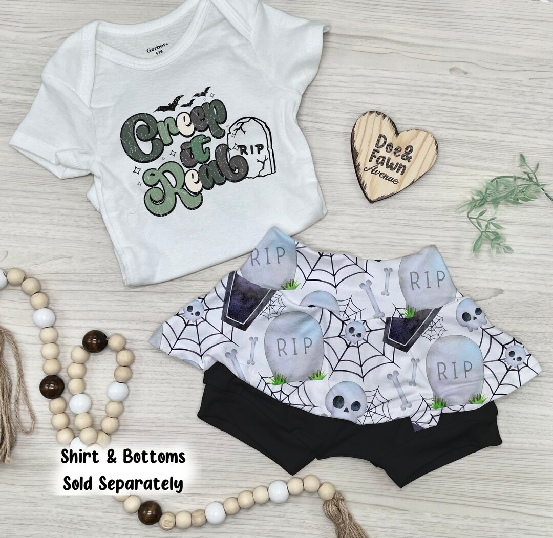 Creep It Real RIP Baby Girl Skirted Bummies Halloween Graveyard Outfit ...