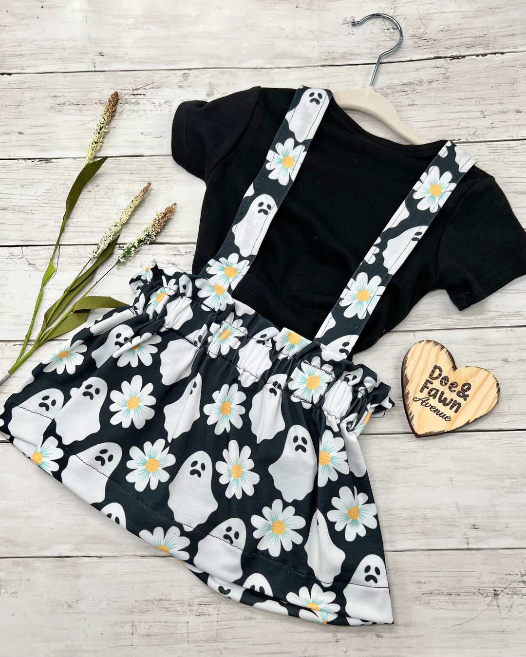 Floral Ghost Overall Suspender Skirt Spooky Halloween Baby Girl Outfit ...