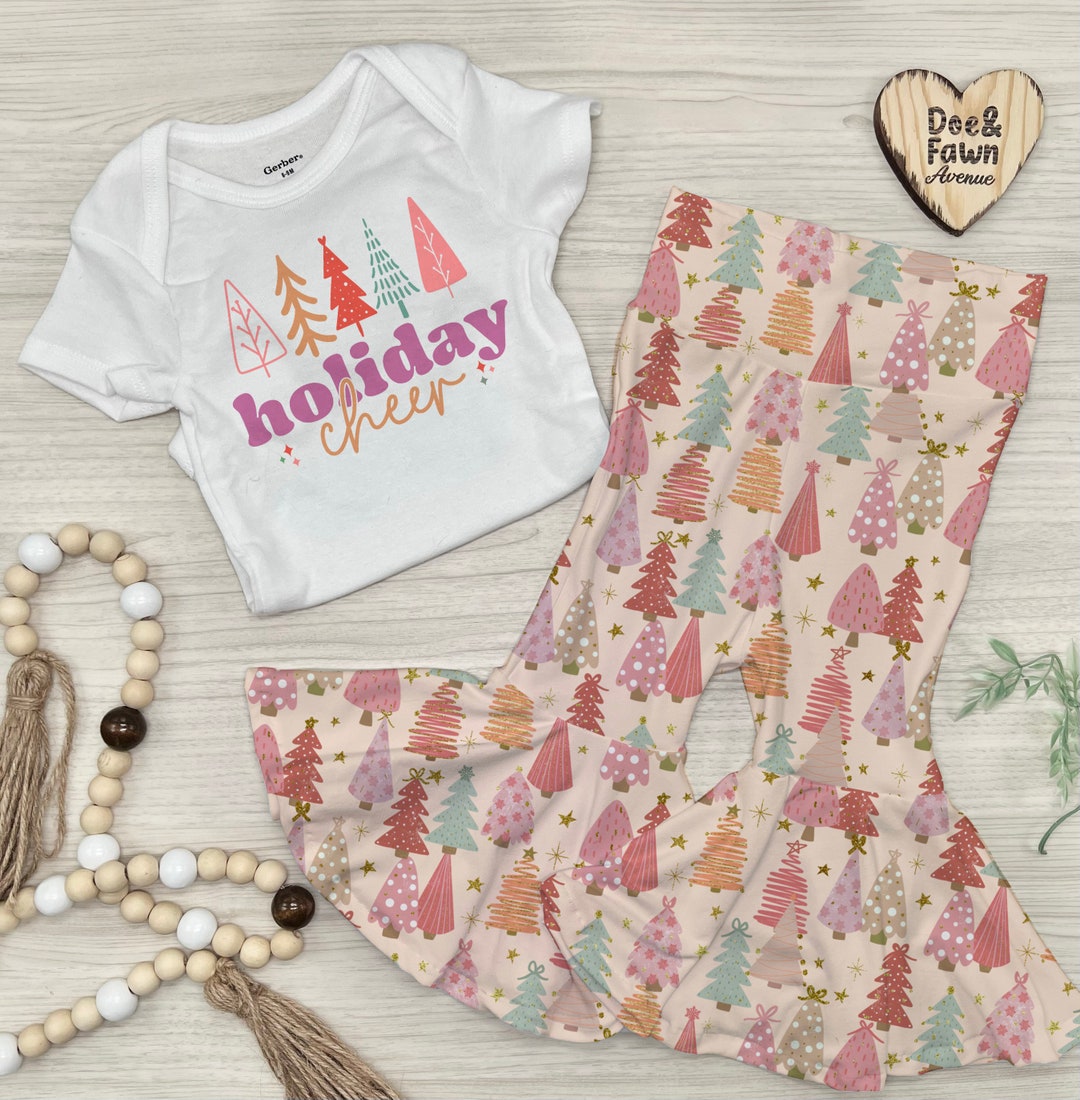Christmas Rainbow Trees Girl Bell Bottoms Baby Girls Pink - Etsy