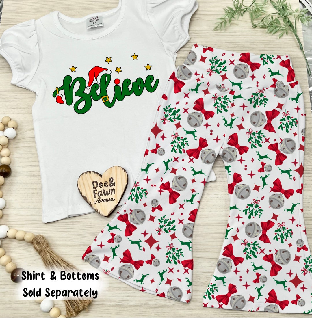 Jingle Sleigh Bells Bell Bottoms Girl Outfit Baby Girls Christmas ...