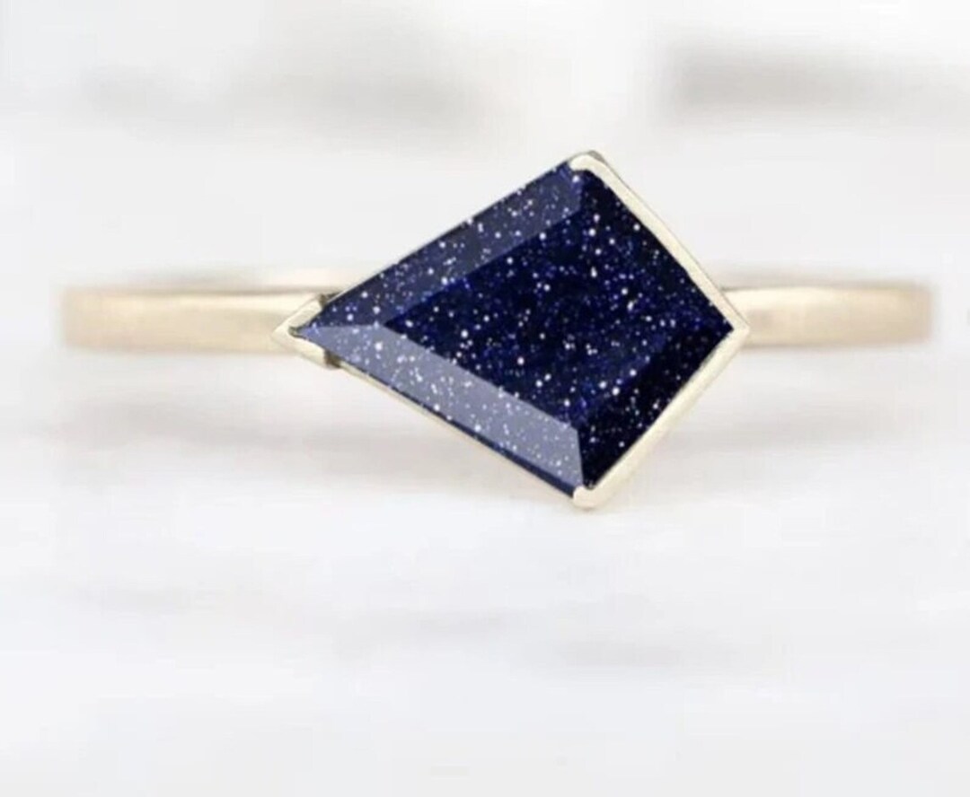 Kite Cut Blue Sandstone Ring, Minimalist Sandstone Ring, Goldstone ...