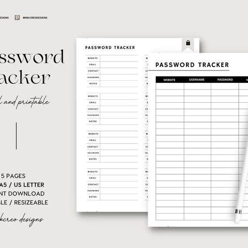 Password Tracker Printable Password Keeper Password Log | Etsy