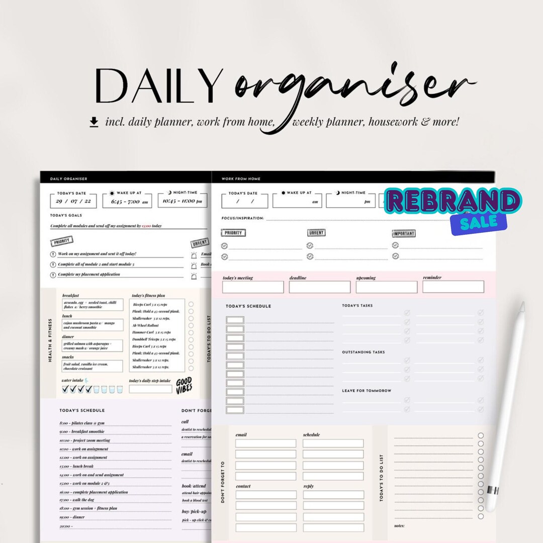 RB SALE* Daily, Weekly, Work From Home Planner, Daily Organiser, Day ...