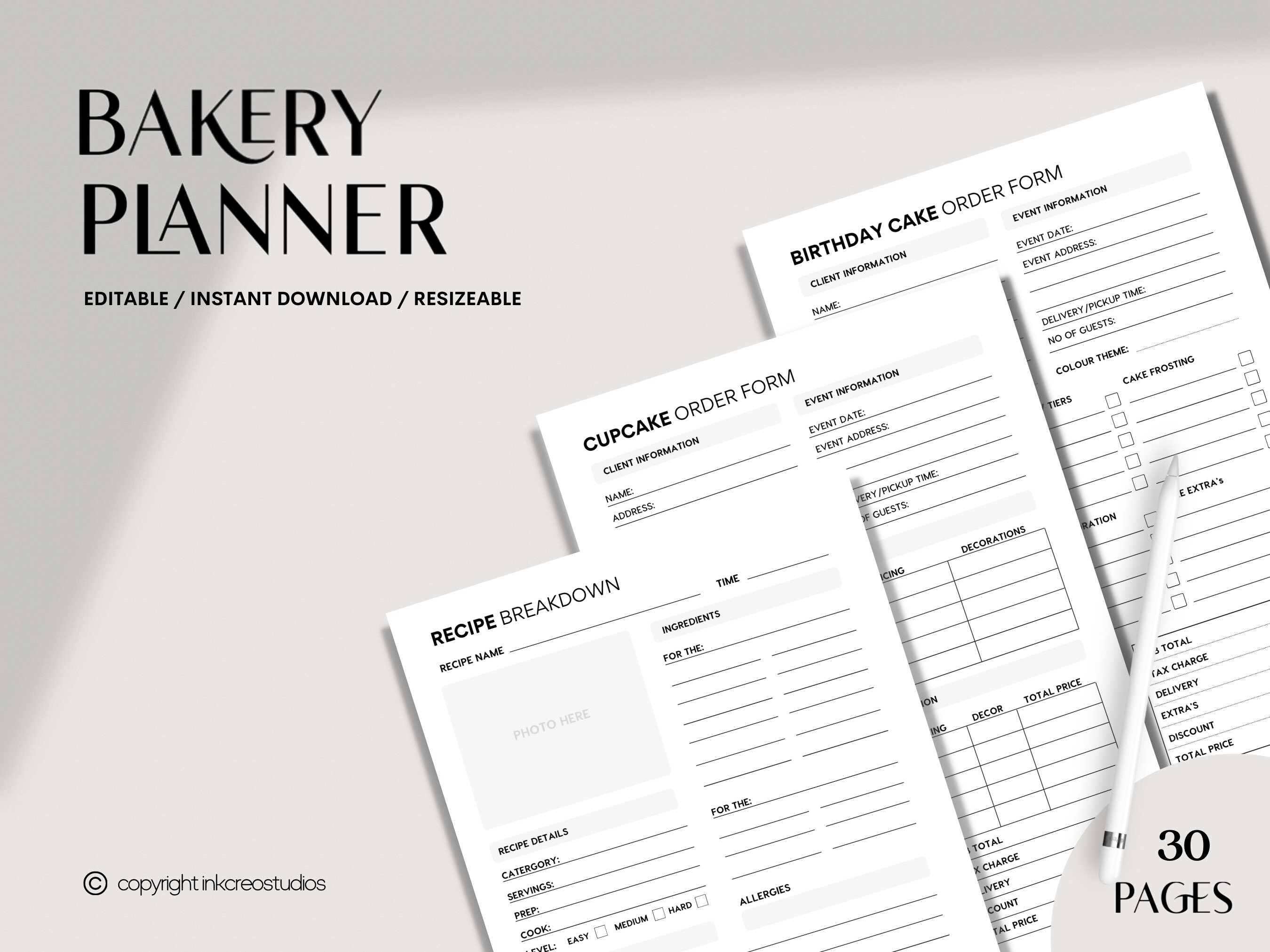 Bakery Order Forms Editable Cake Order Form Custom Order | Etsy