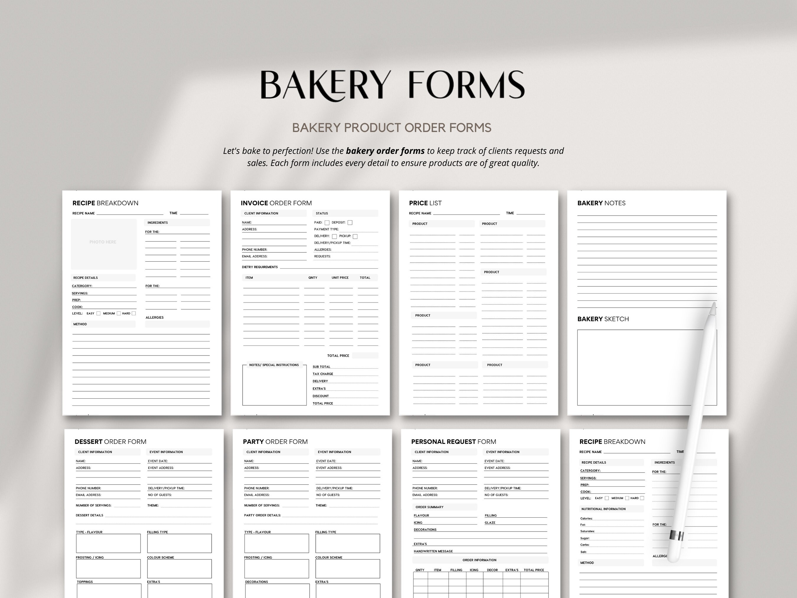 Bakery Order Forms Editable Cake Order Form Custom Order | Etsy