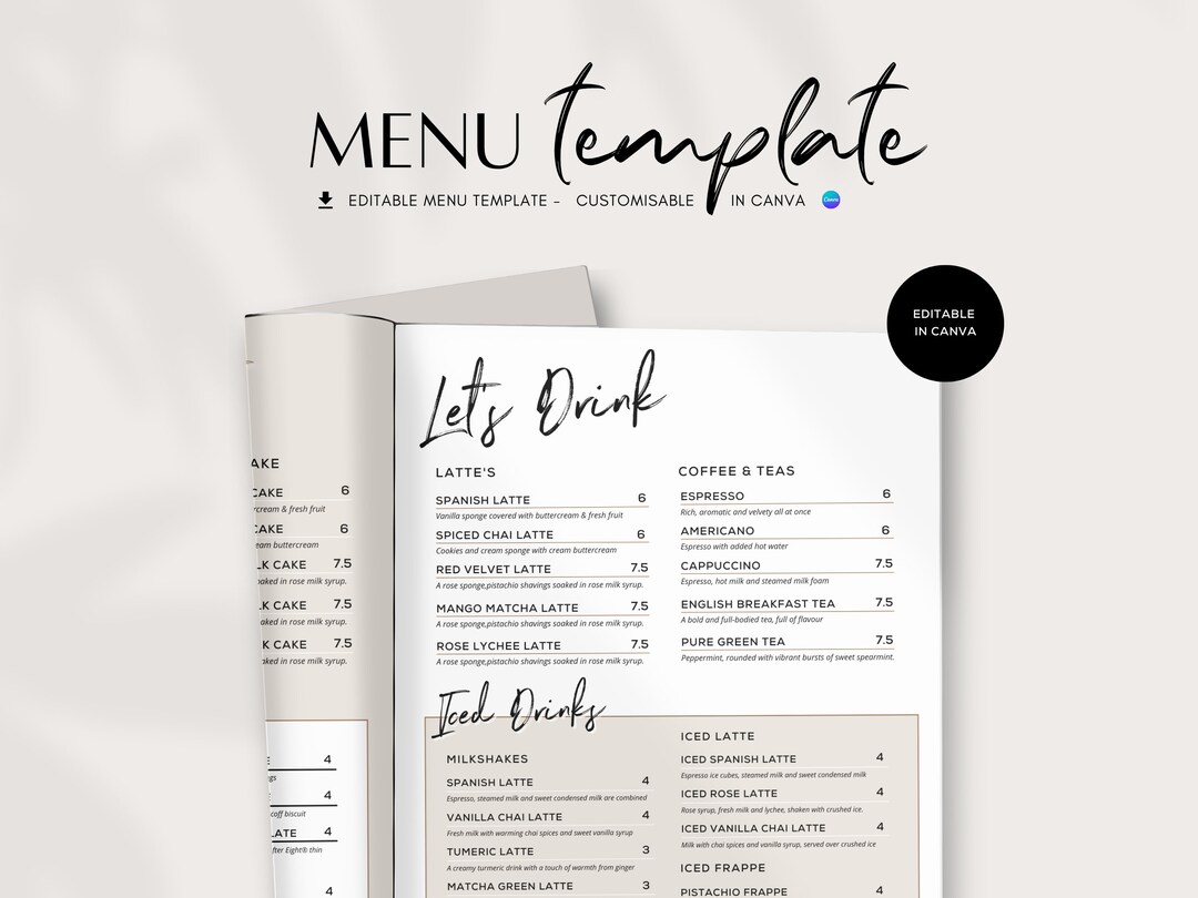 Editable Menu Template DIY Menu Business Menu Restaurant - Etsy UK