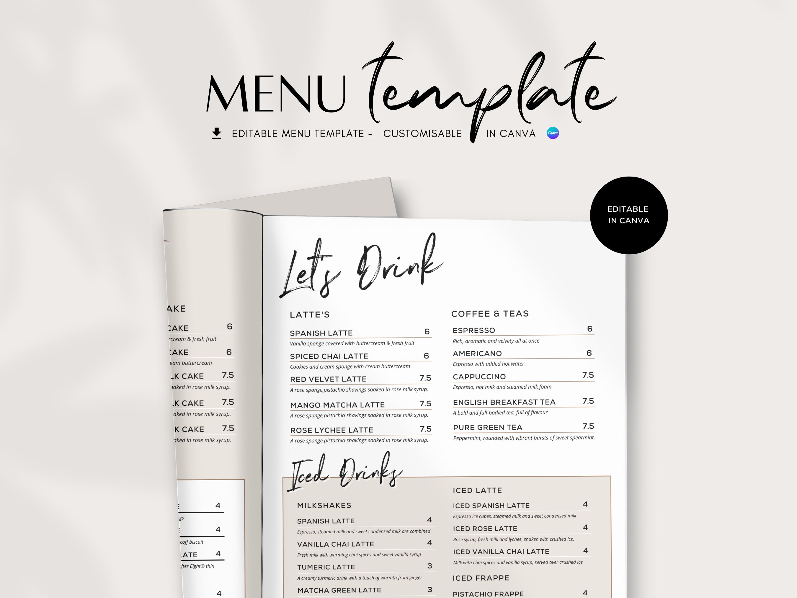 Editable Menu Template DIY Menu Business Menu Restaurant - Etsy UK