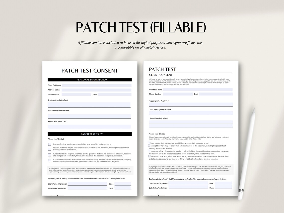 Editable Patch Test Consent and Waive Form Bundle Patch Test | Etsy