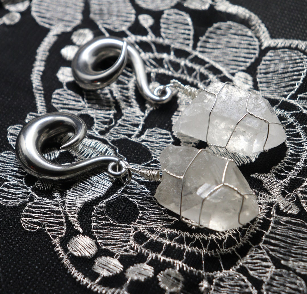 Quartz Silver Wire Wrapped Ear Weights (00g/10mm) Gauges/ Ear Hangers ...