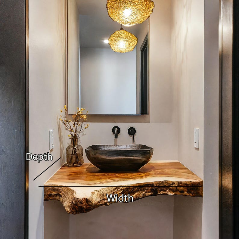 Farmhouse Live Edge Bathroom Vanity Handcrafted Floating Vanity Desk ...