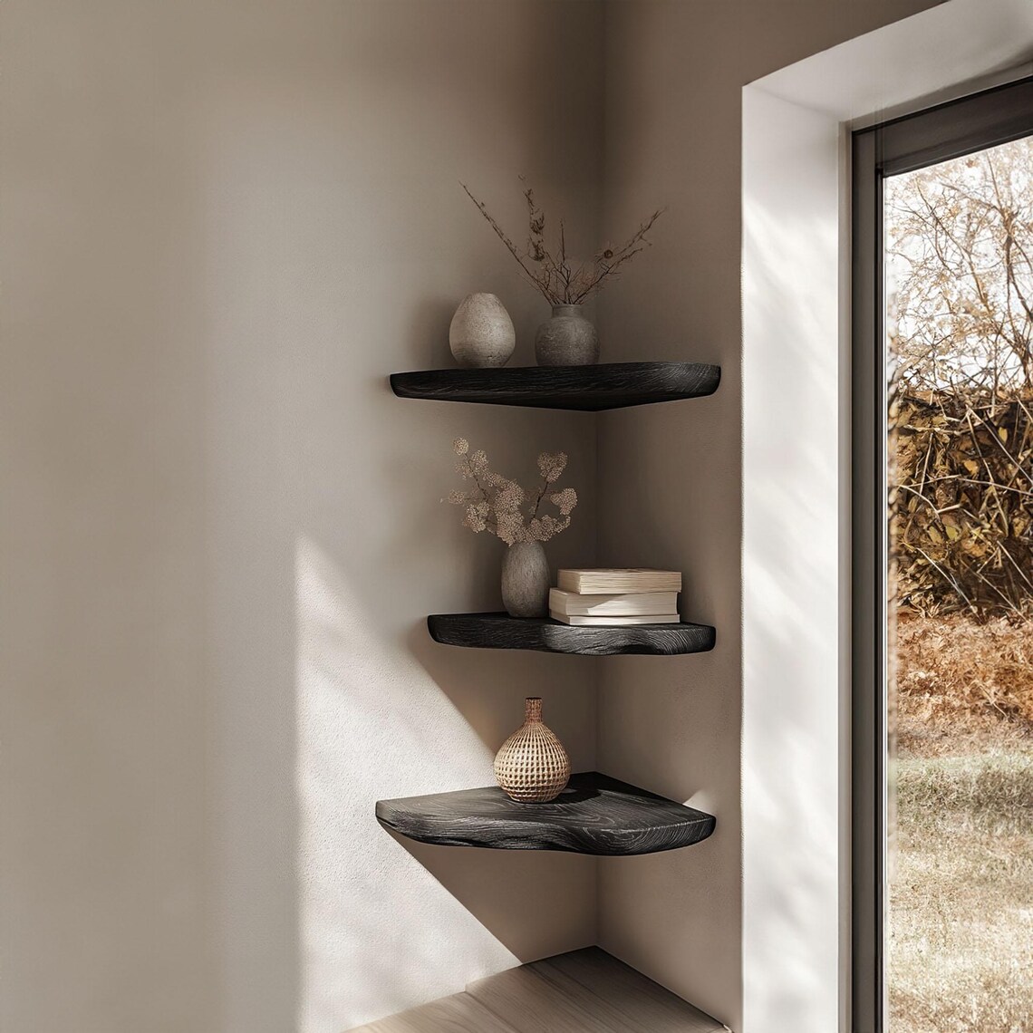 Farmhouse Floating Corner Shelf Live Edge Floating Shelf Corner Wall ...