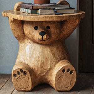 Farmhouse Wooden Bear End Table Live Edge End Table Handcrafted Round ...