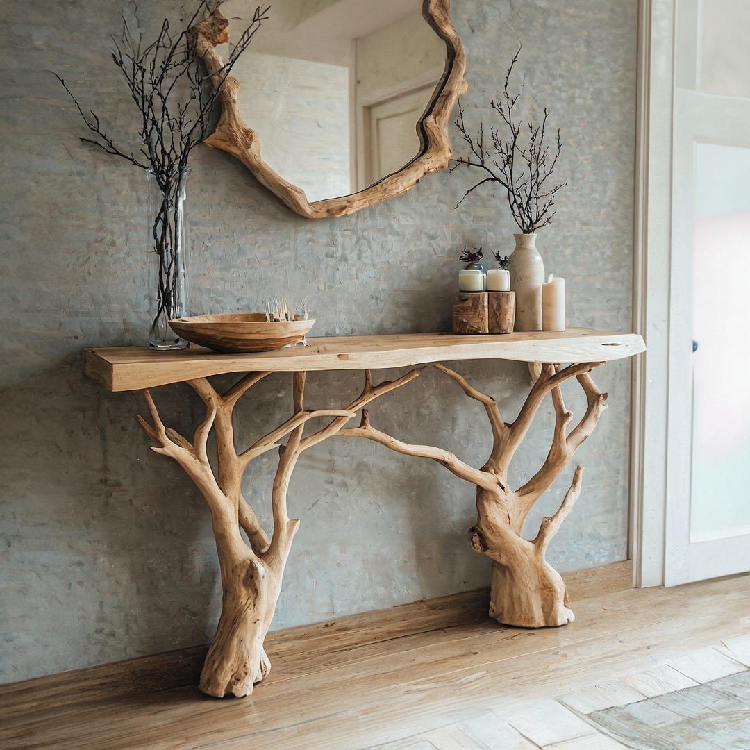 Handmade Rustic Natural Wood Console Table Live Edge Table Entry Way ...