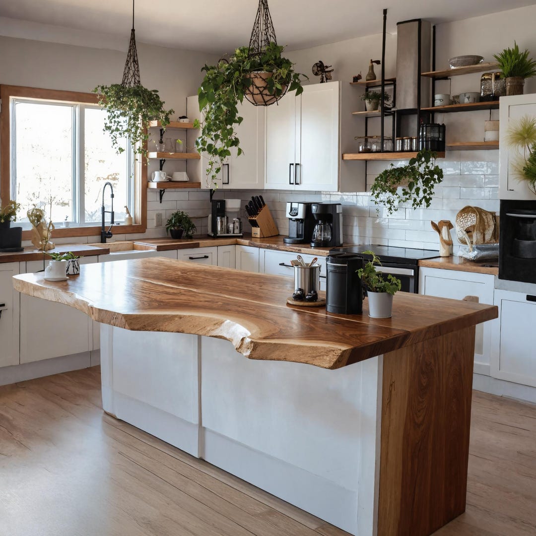 Handmade Kitchen Surface Rustic Wooden Kitchen Countertop Live Edge ...