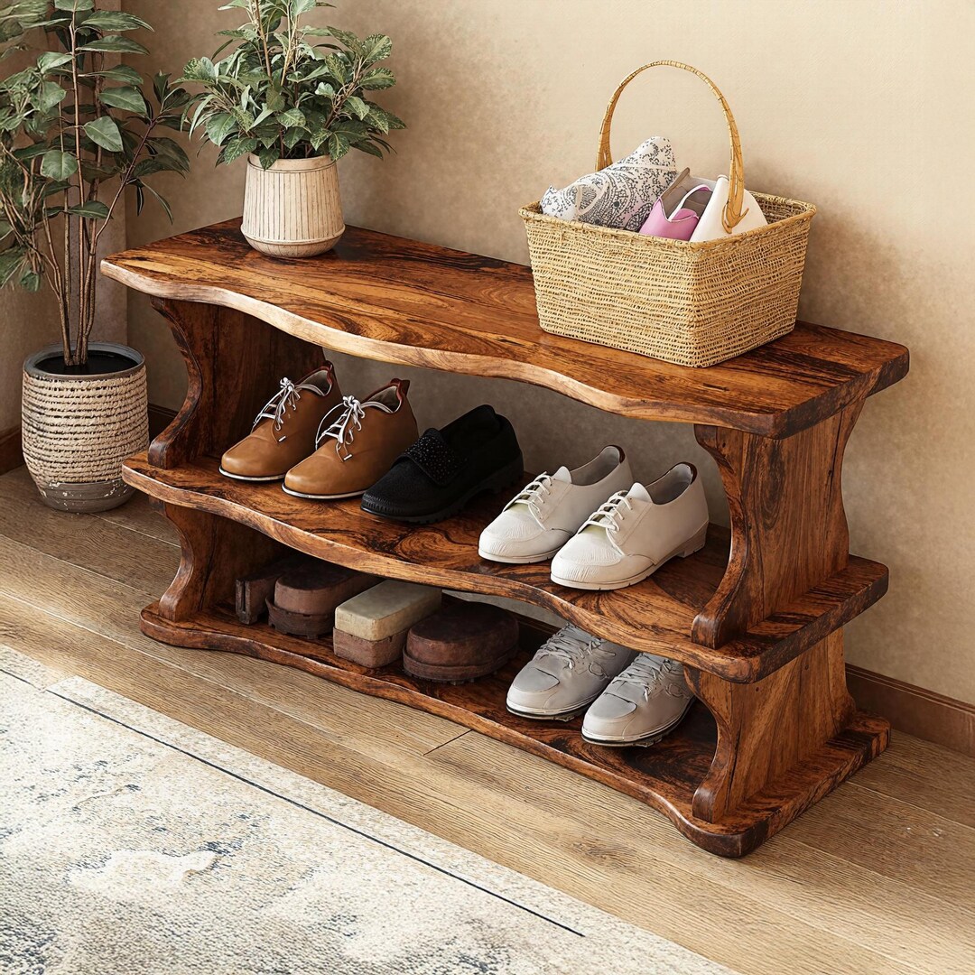 Farmhouse Shoe Rack Entryway Mid Century Entryway Shoe Storage Solid ...