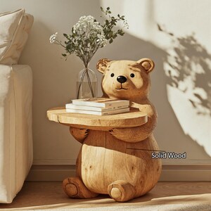 Handcrafted Bear Round End Table Farmhouse Wooden Table Live Edge End ...