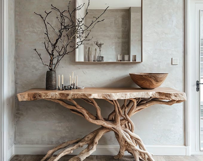 Handmade Rustic Natural Wood Console Table Live Edge Table Entry Way ...