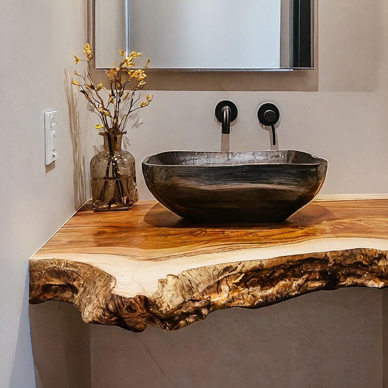 Farmhouse Live Edge Bathroom Vanity Handcrafted Floating Vanity Desk ...