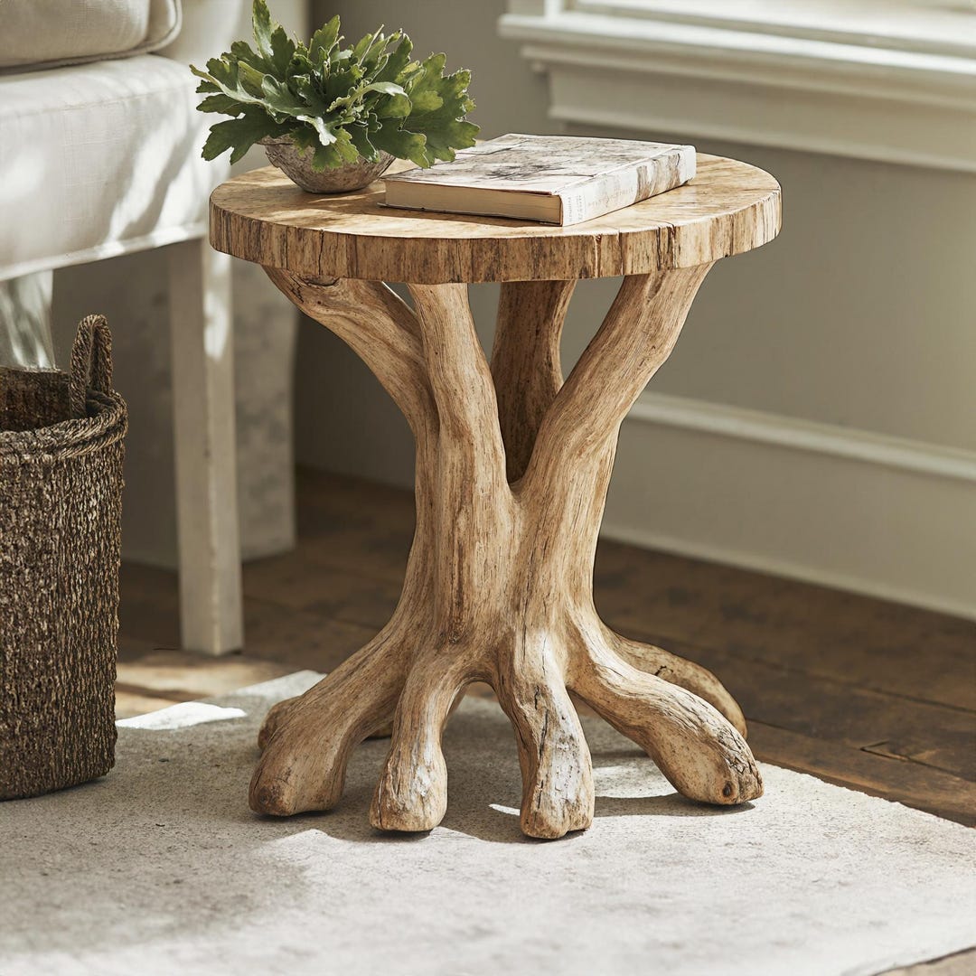 Handcrafted Round End Table Solid Wood End Table Live Edge End Table ...