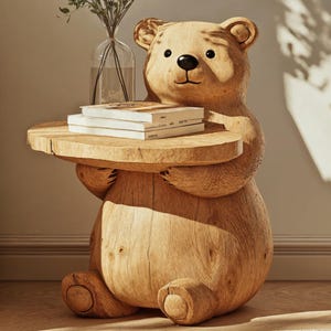 Handcrafted Bear Round End Table Farmhouse Wooden Table Live Edge End ...