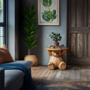 Farmhouse Wooden Bear End Table Live Edge End Table Handcrafted Round ...