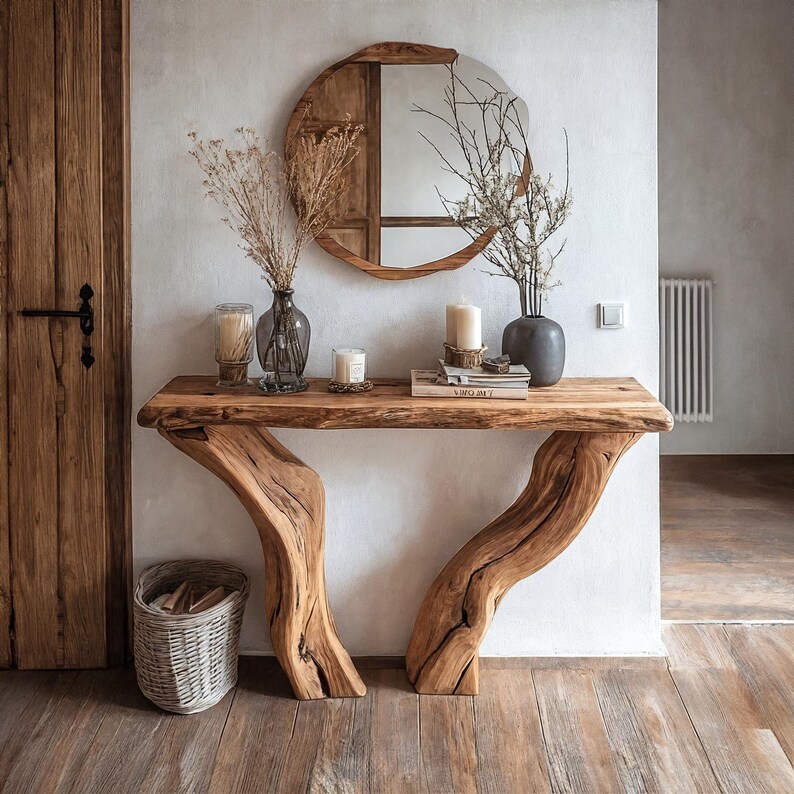 Rustic Natural Wood Console Table Farmhouse Entry Way Console Table ...