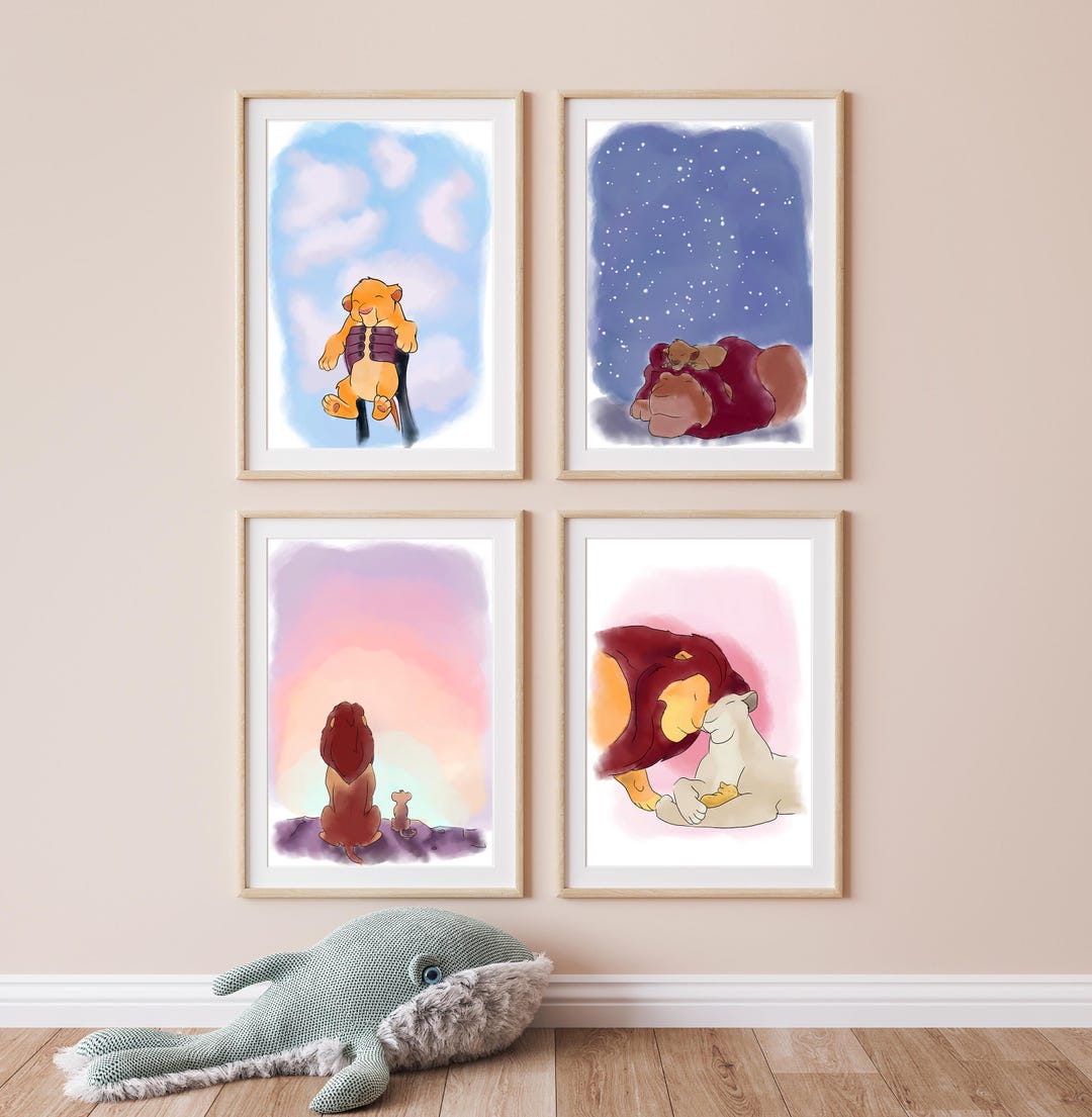 The Lion King, Set of 4, Safari Printable Wall Art for Baby Girl/boy ...