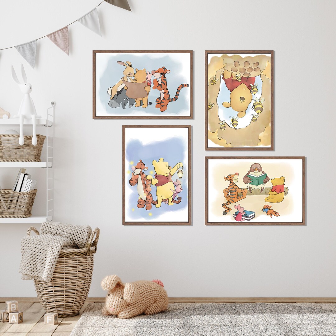 Winnie the Pooh and Friends, Set of 4, Animals Printable Wall Art for ...