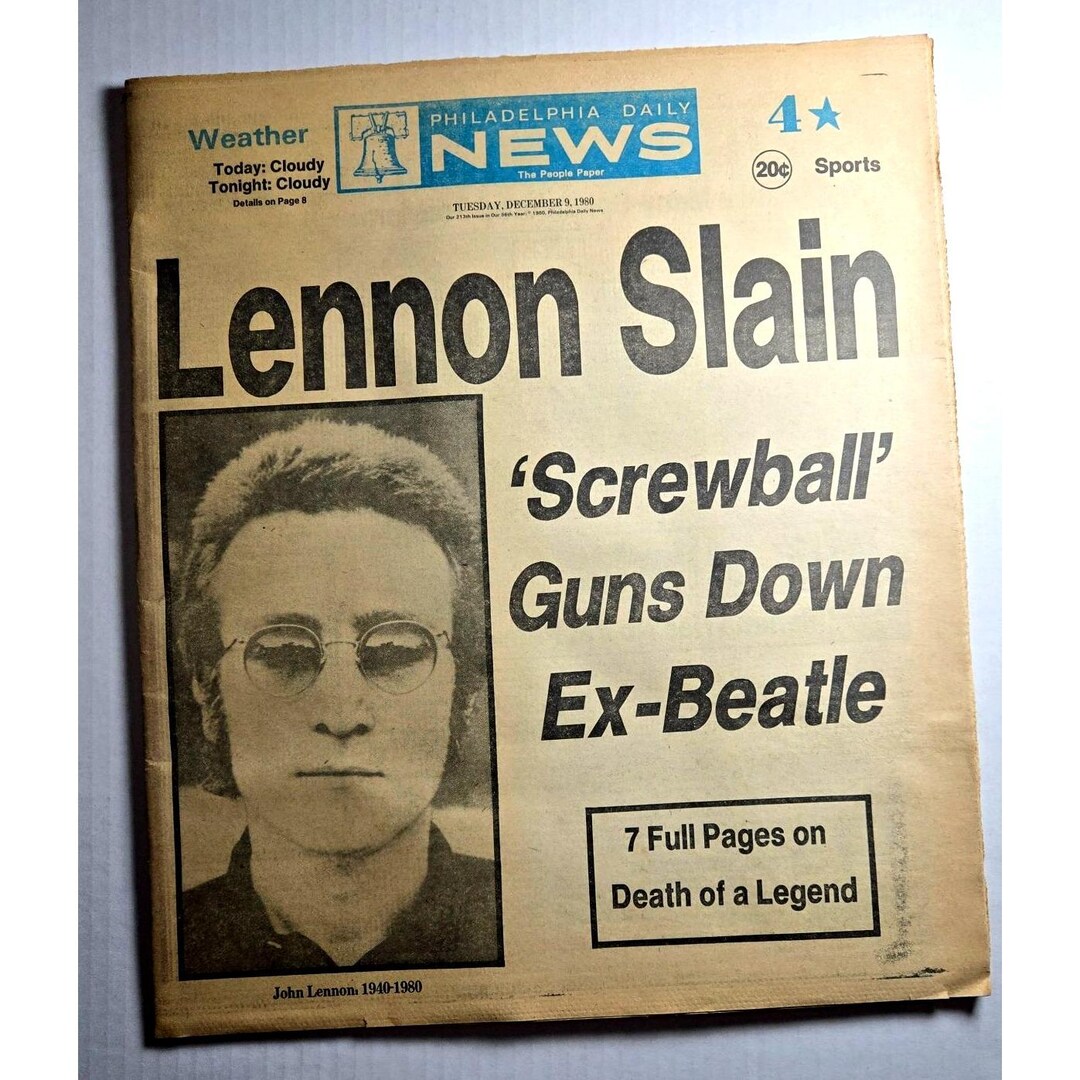 Philadelphia Daily News From Tuesday December 9th 1980 John Lennon ...