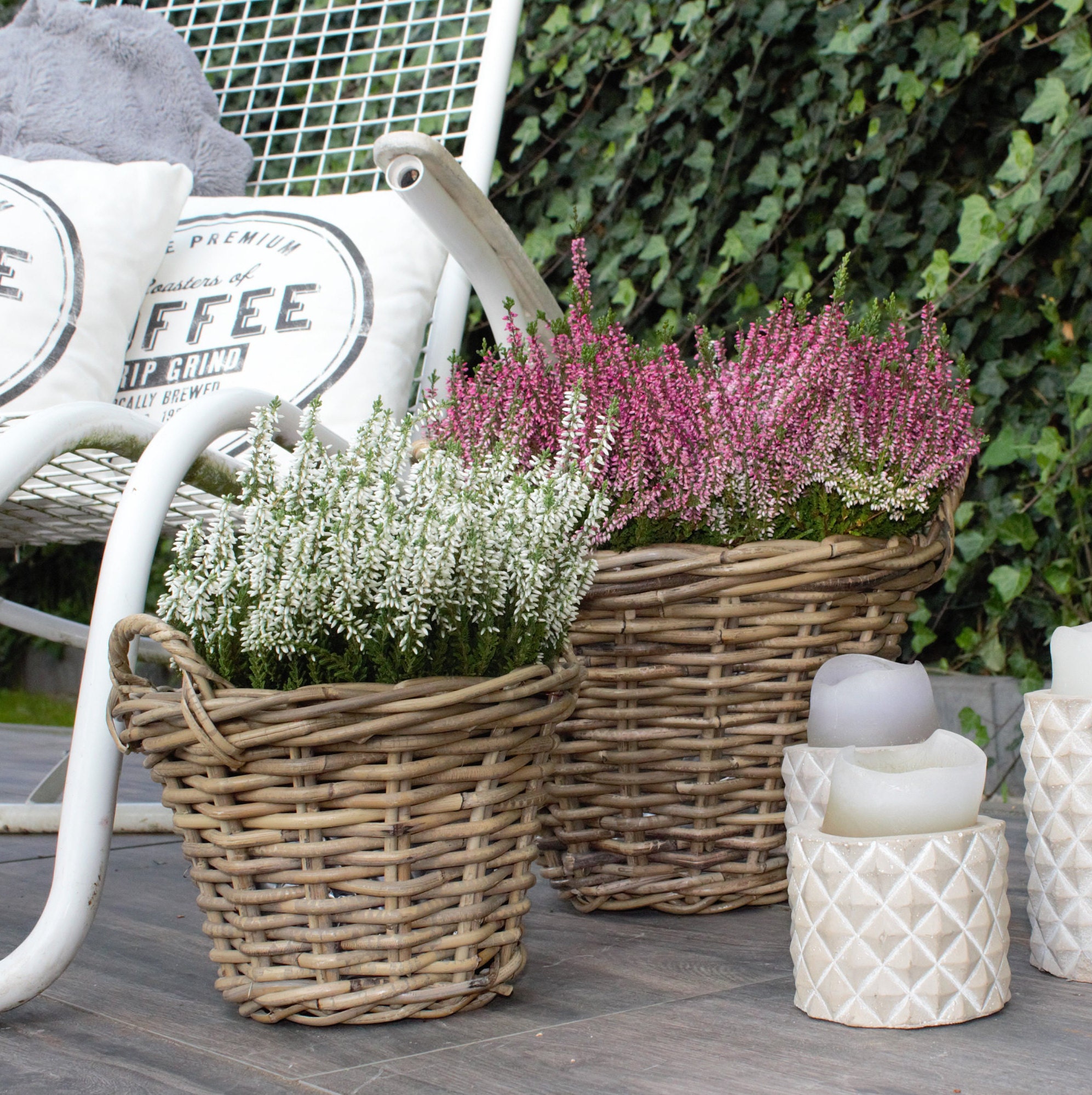 Pflanzkorb aus natürlichem Rattan rund mit Henkel Blumenkorb | Etsy