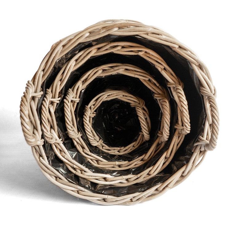 Pflanzkorb aus natürlichem Rattan rund mit Henkel Blumenkorb | Etsy