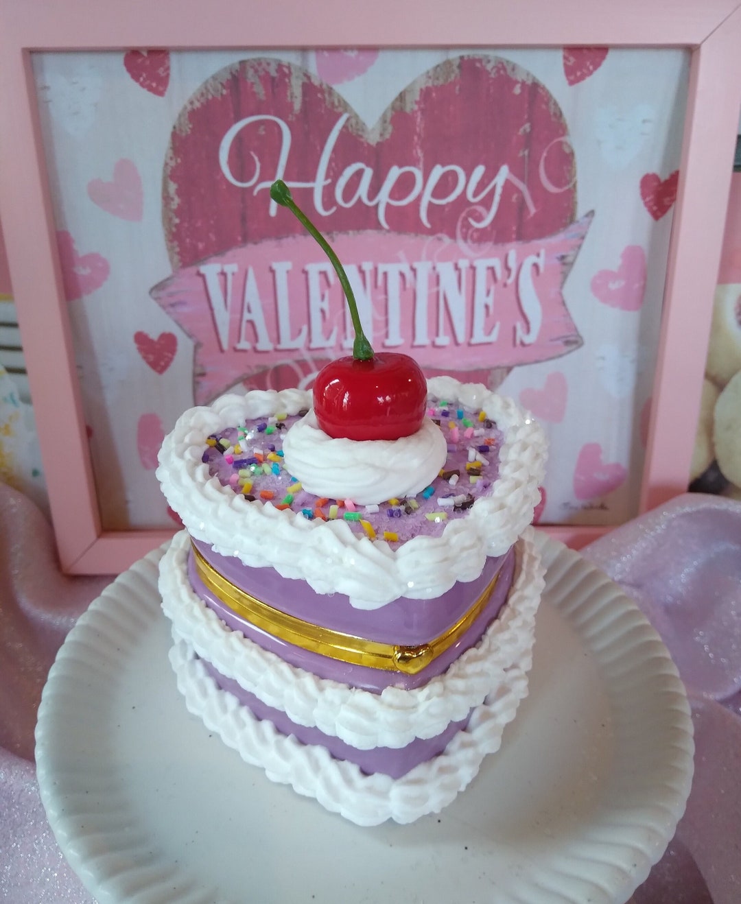 Fake Heart Cake Trinket Box Valentine Fake Bake Valentines Day Gift ...
