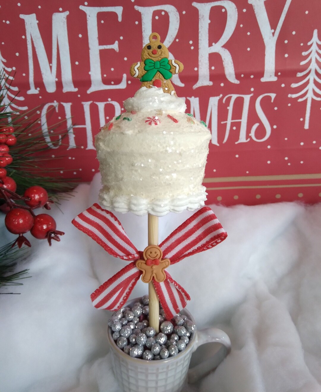 Christmas Fake Bake Ornament | Faux Gingerbread Man Cupcake Pop | Fake ...
