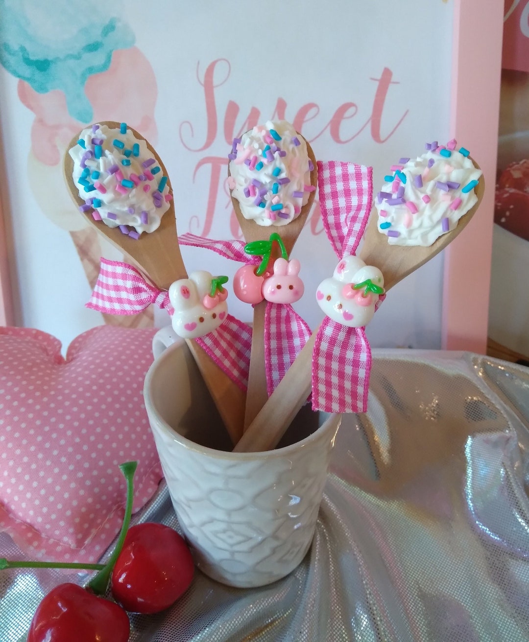 Set of 3 Fake Bake Cake Faux Frosting Cake Spoons Display - Etsy
