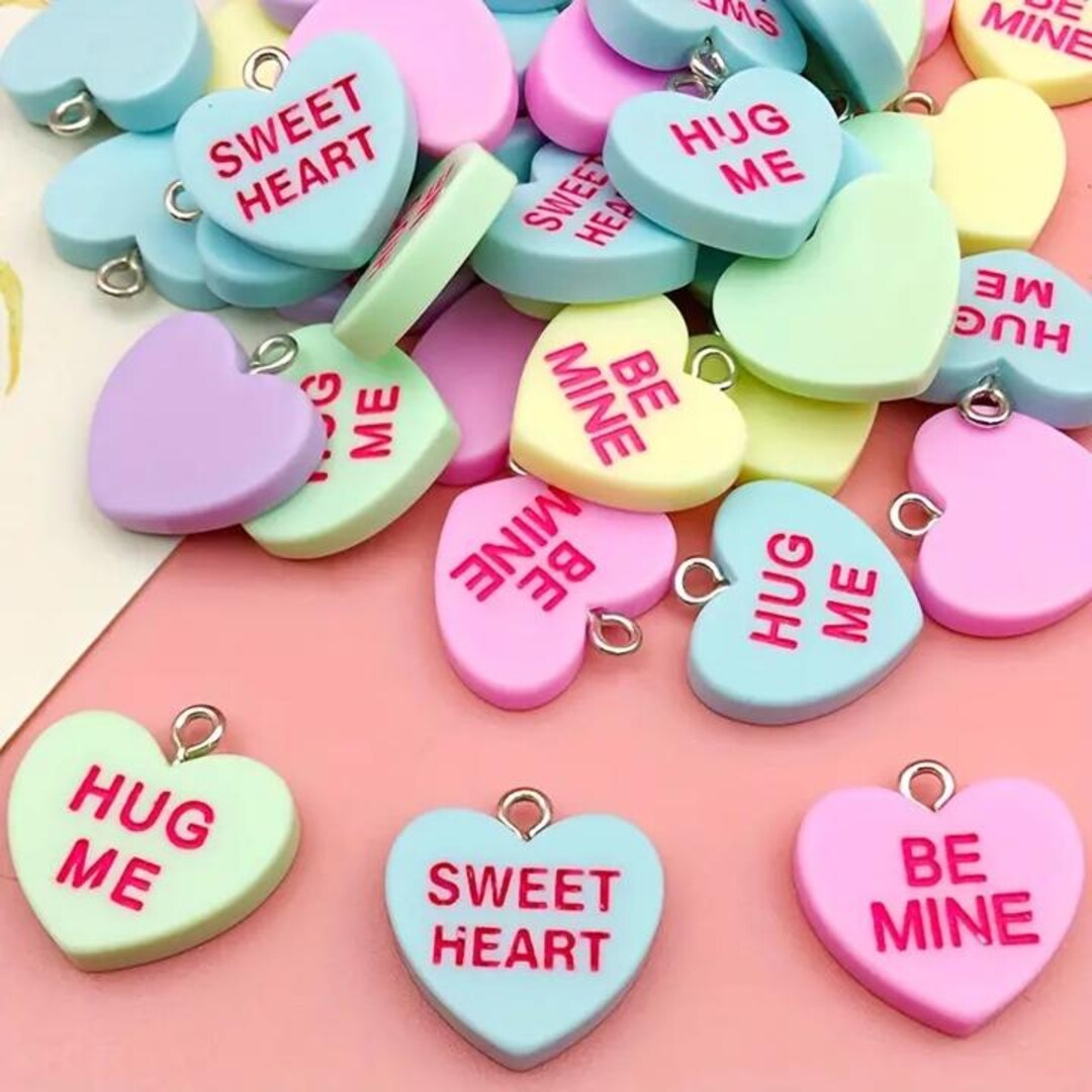 10 Pcs Fake Conversation Heart Candy Charms | Valentines Day Flatback ...