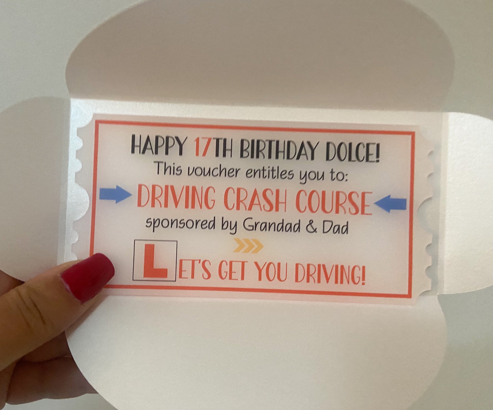 Driving Lesson Gift Voucher for Her, Personalised Gift Card for ...