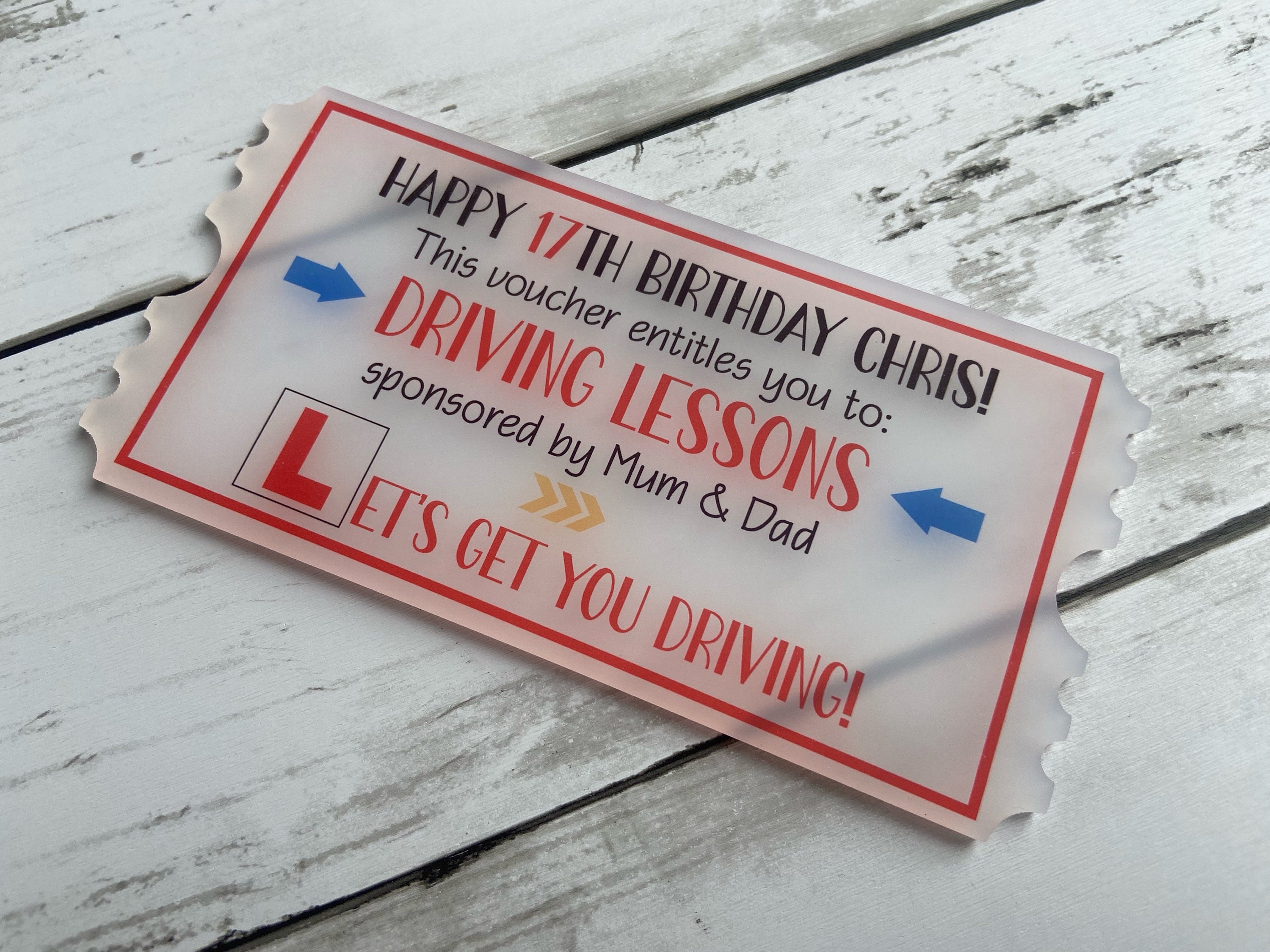 Driving Lesson Gift Voucher for Her, Personalised Gift Card for ...