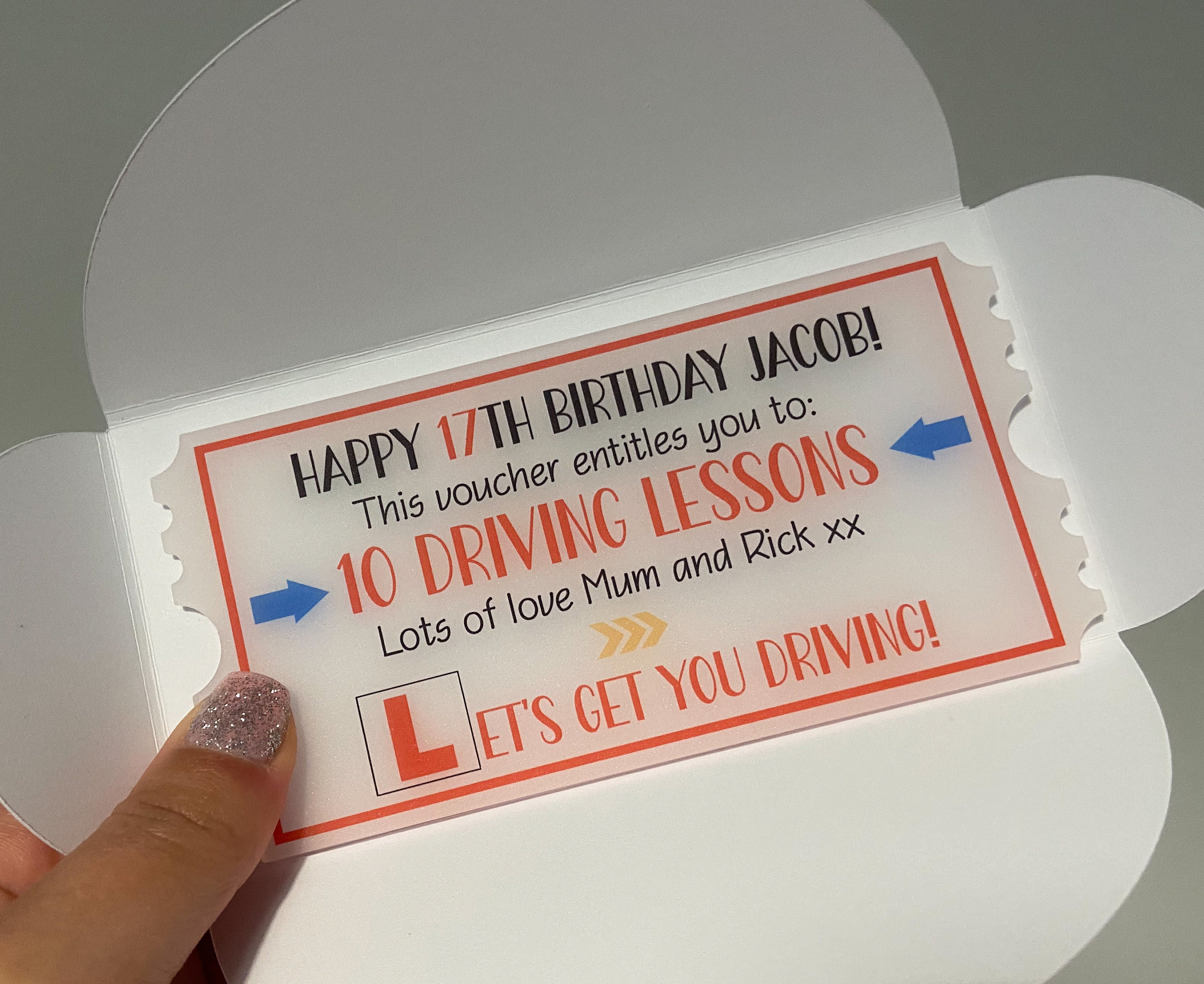 Driving Lesson Gift Voucher for Her, Personalised Gift Card for ...