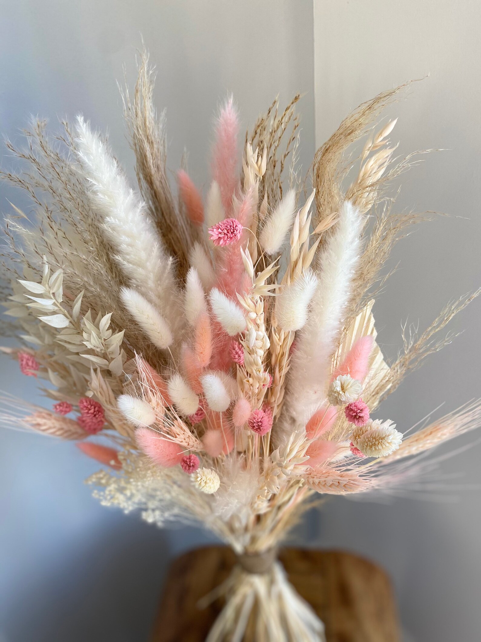Delicate Pink, Bleached White and Natural Dried Flower Bouquet ...