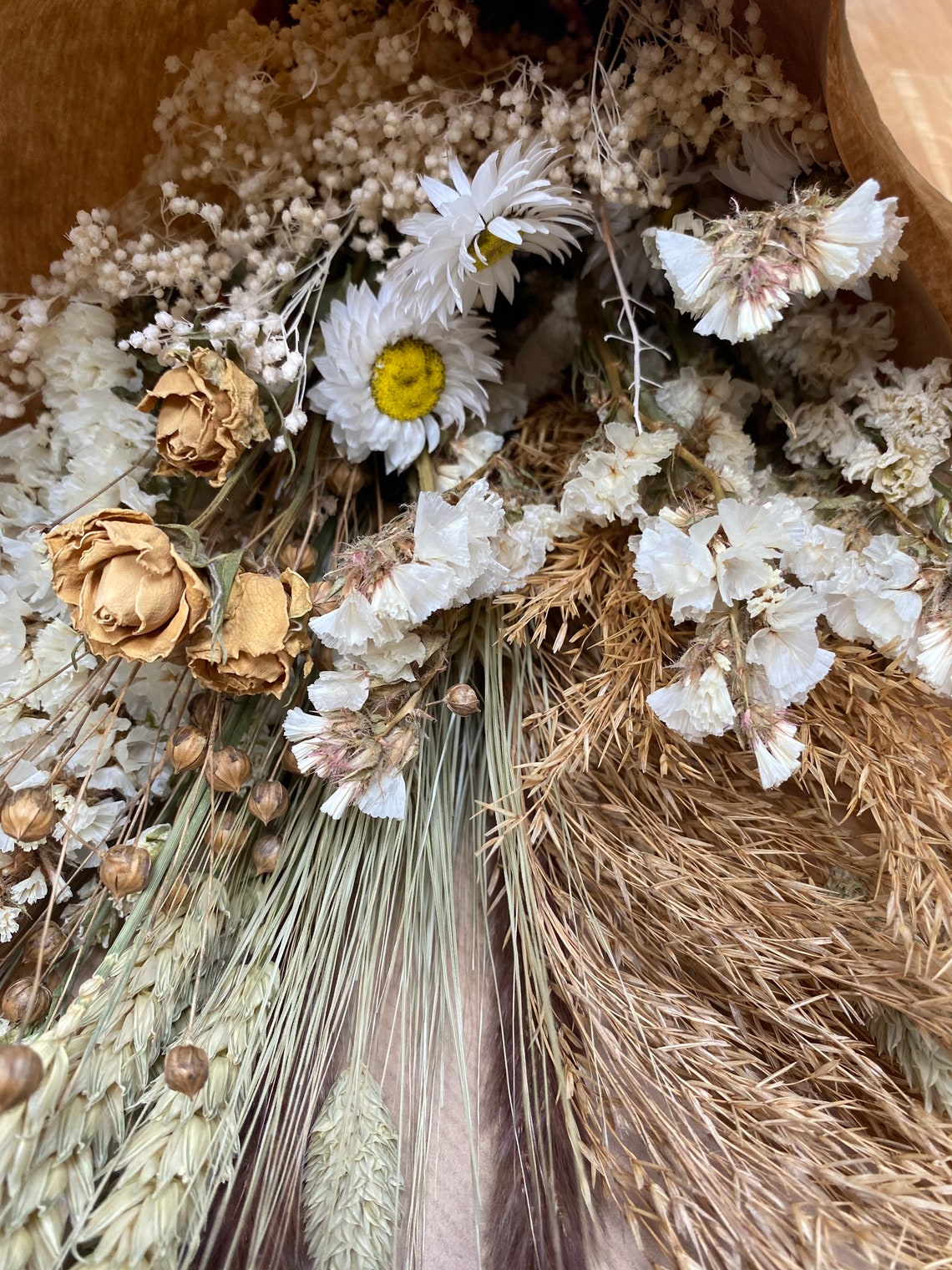 Dried Flower Bouquet With a Mix of Natural Coloured Flowers, Foliage ...