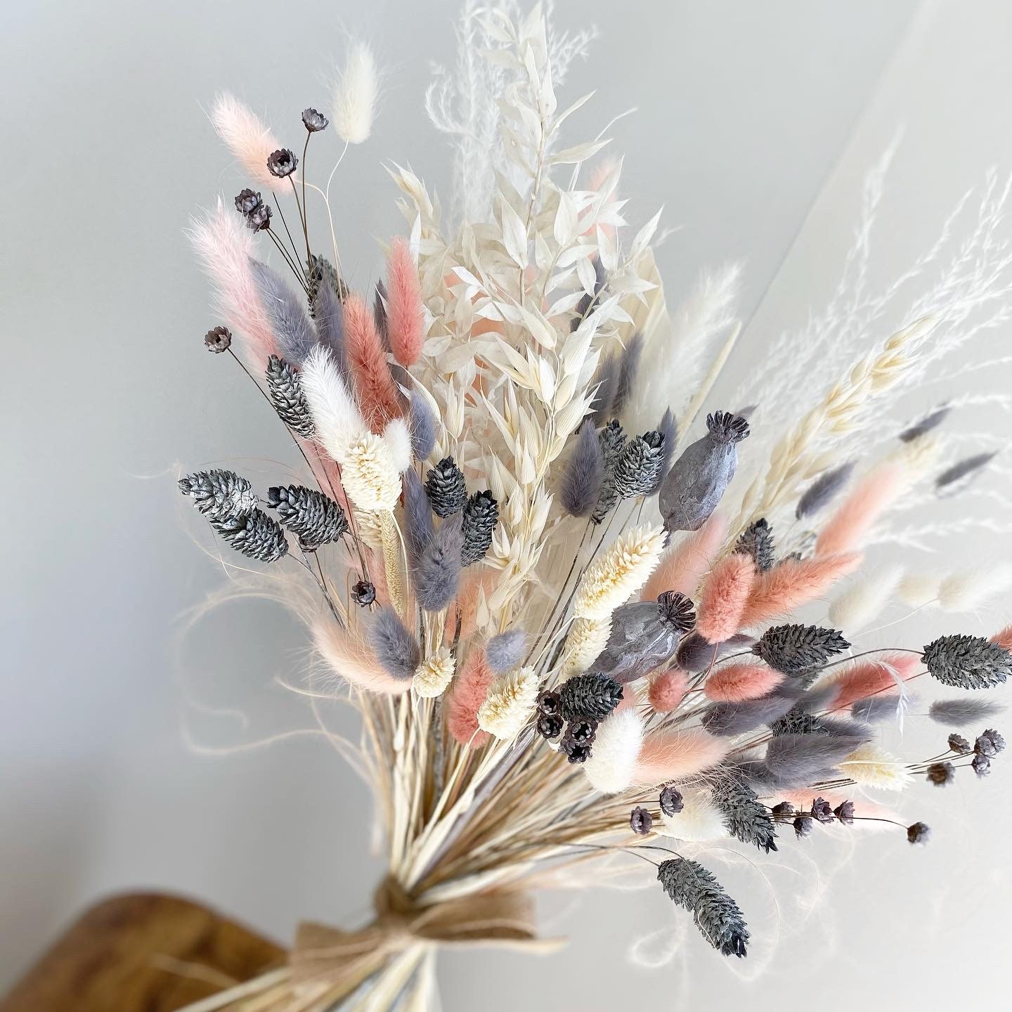 Delicate Grey, Pink, Bleached White and Natural Dried Flower Bouquet ...