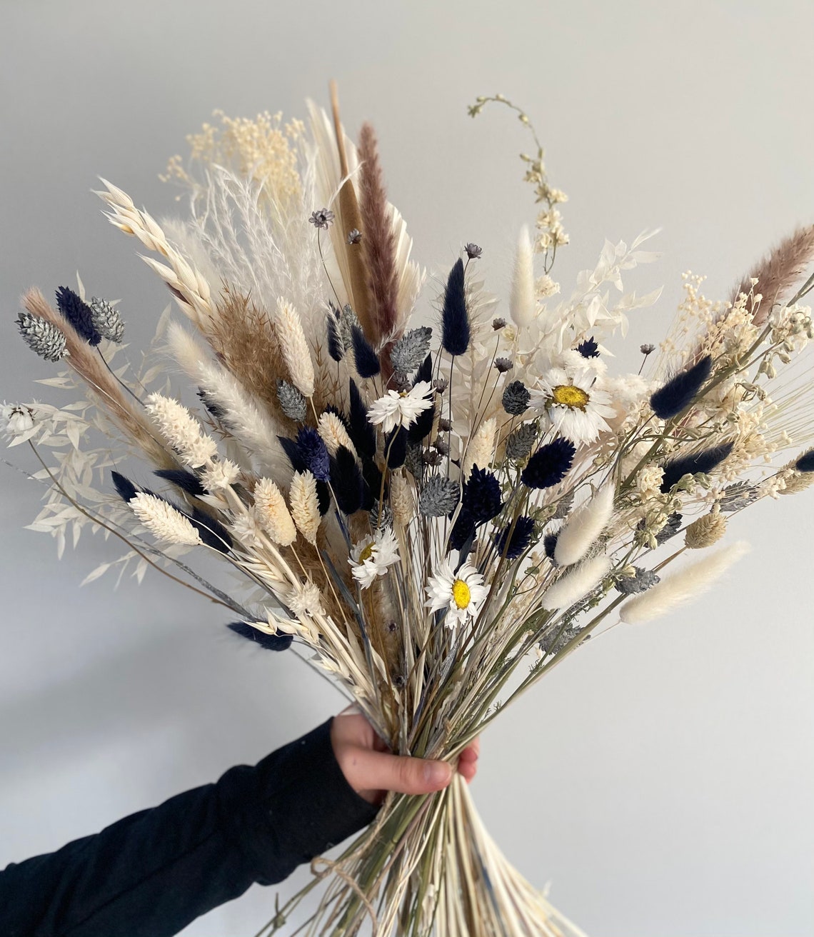 Beautiful Dried Flower Bouquet With a Mix of Natural, Navy, Grey and ...