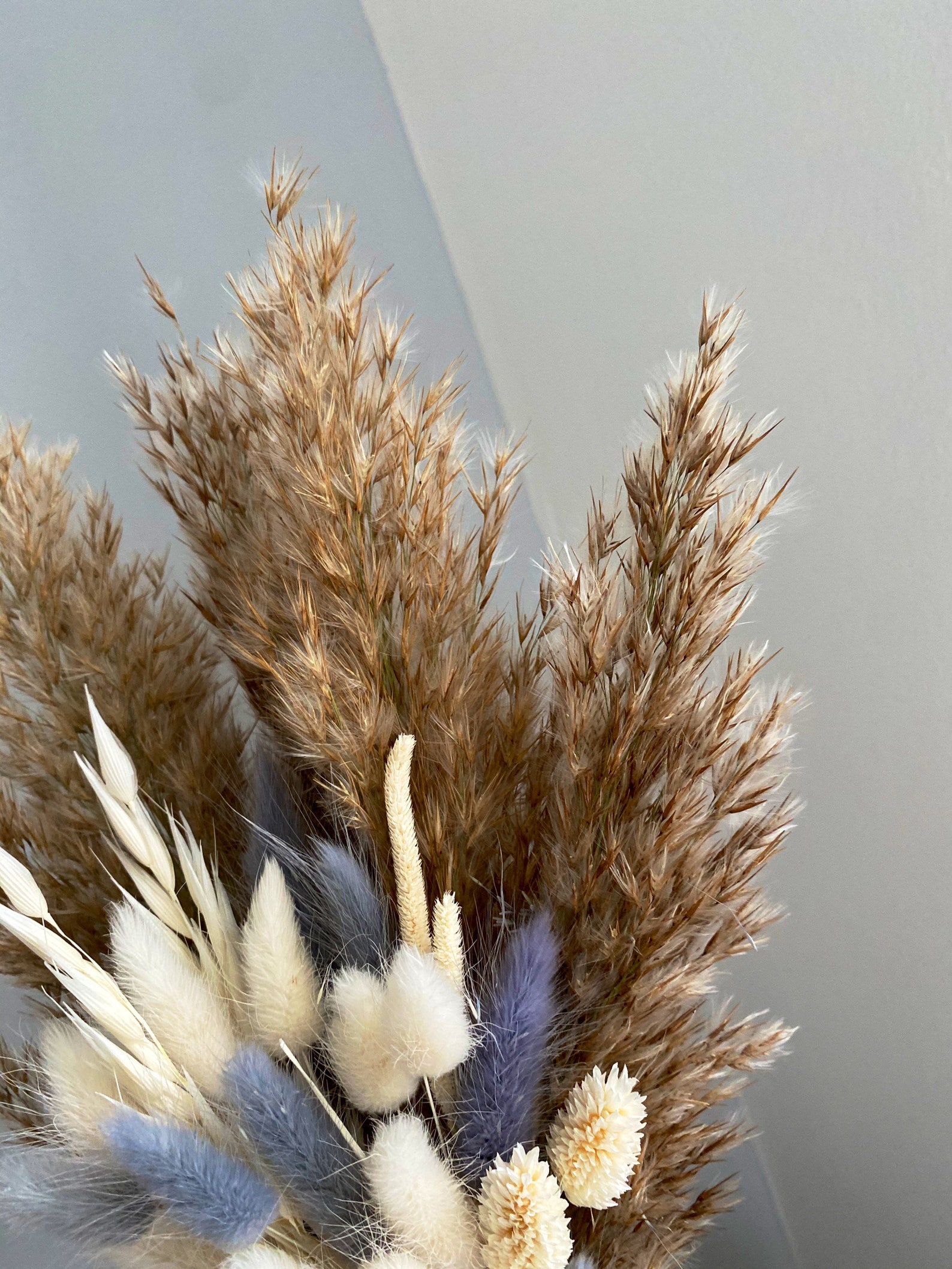 A Delicate Grey and Bleached White Dried Flower Arrangement With Pampas ...