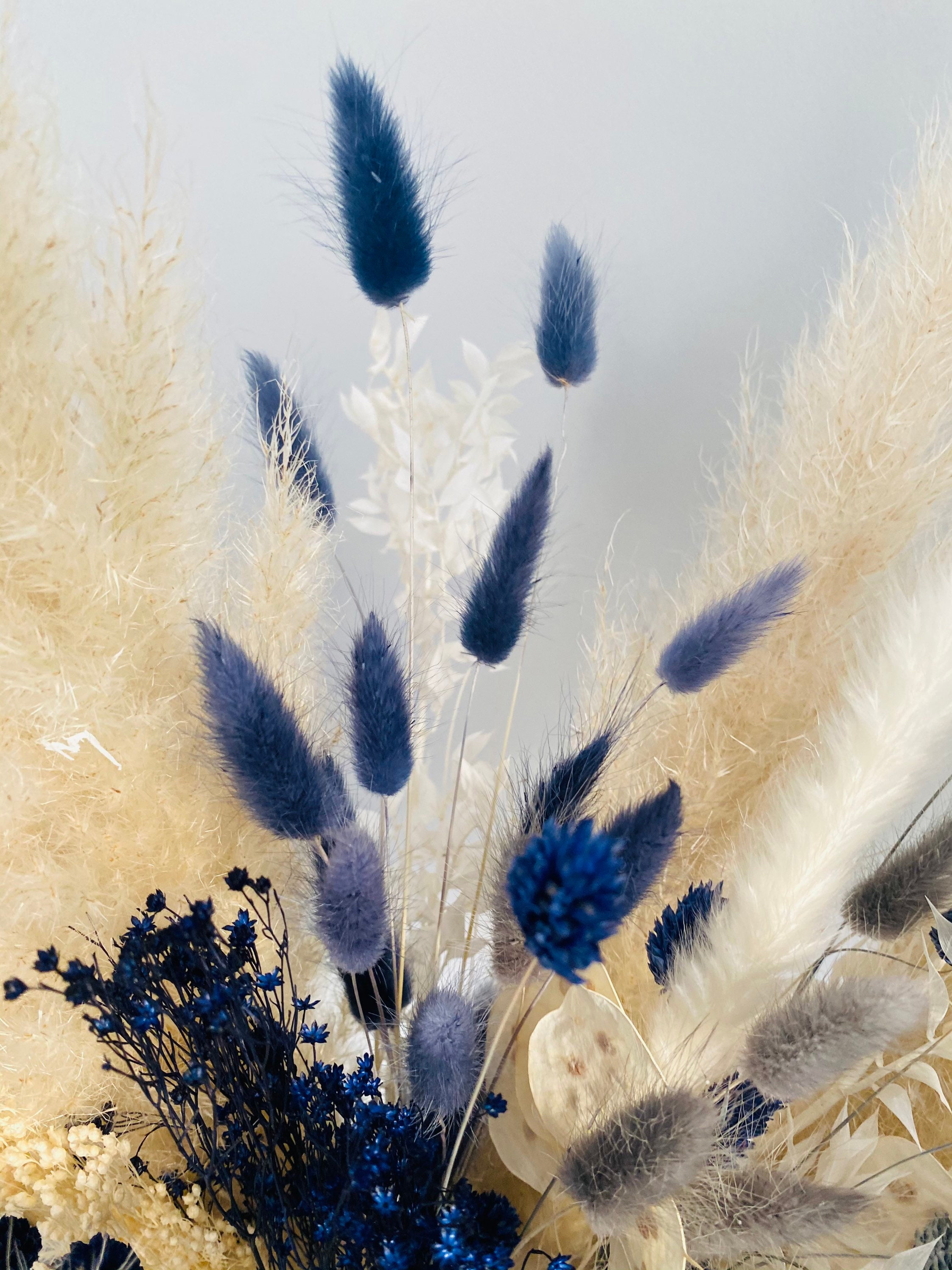 Beautiful Navy Blue Grey and White Dried Flower Bouquet | Etsy