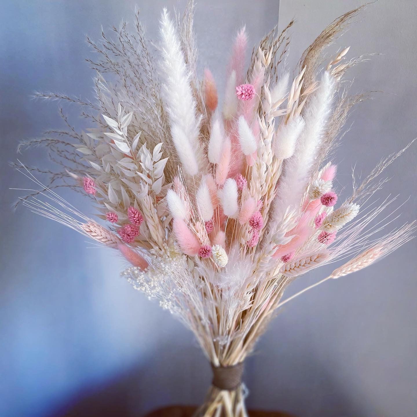 Delicate Pink, Bleached White and Natural Dried Flower Bouquet ...