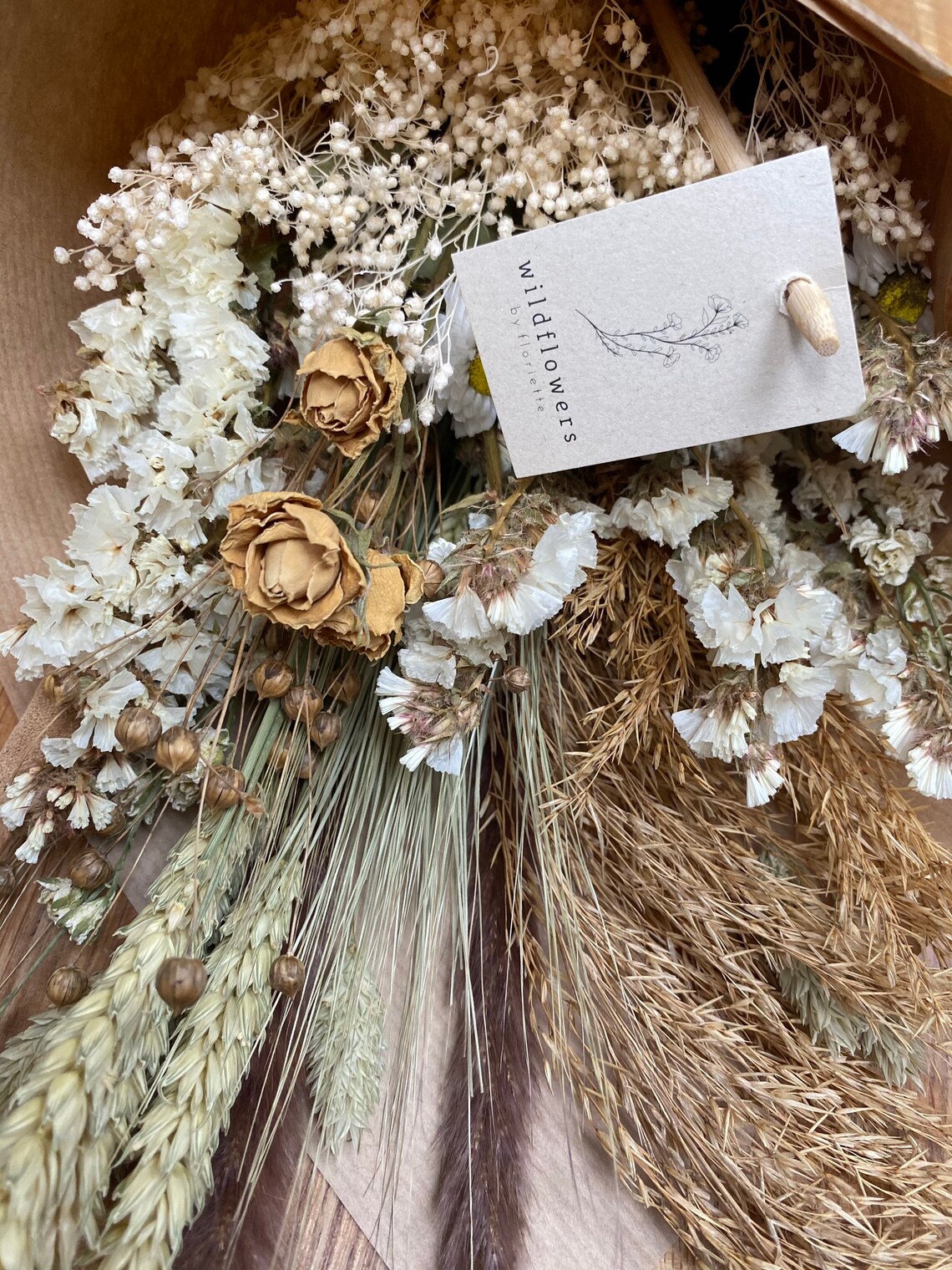 Dried Flower Bouquet With a Mix of Natural Coloured Flowers, Foliage ...