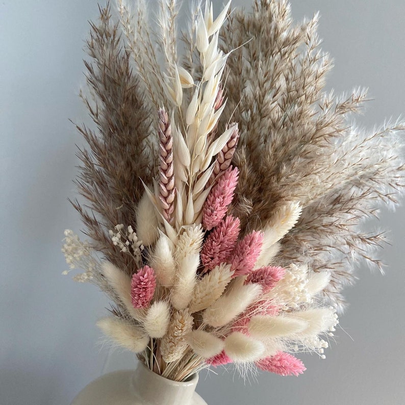 A Small, Delicate Soft Pink and Bleached White Dried Flower Arrangement ...