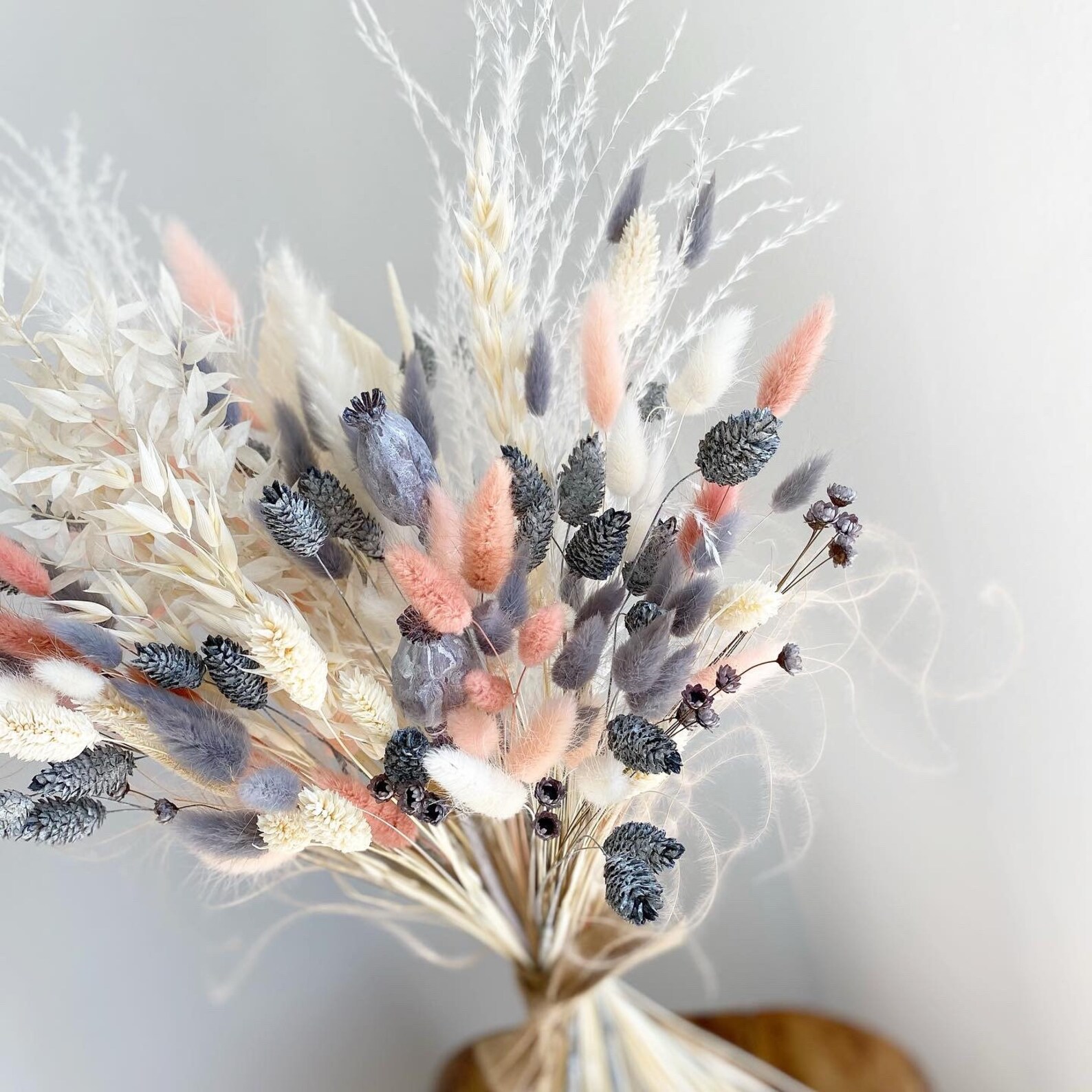 Delicate Grey, Pink, Bleached White and Natural Dried Flower Bouquet ...