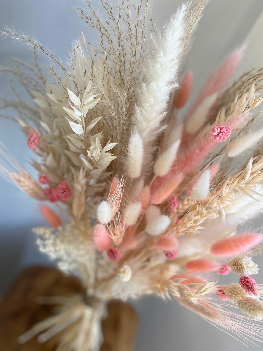 Delicate Pink, Bleached White and Natural Dried Flower Bouquet ...