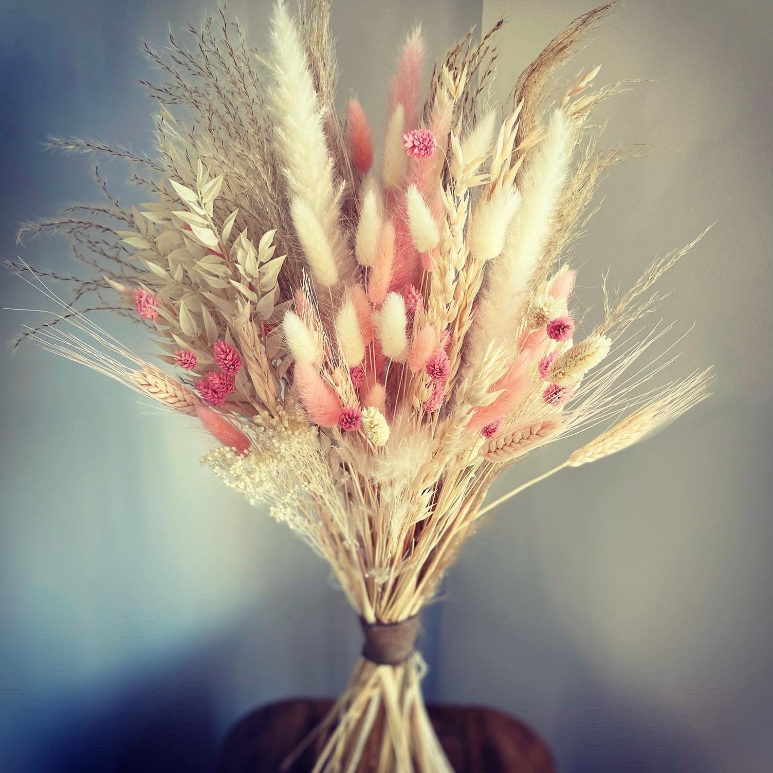 Delicate Pink, Bleached White and Natural Dried Flower Bouquet ...